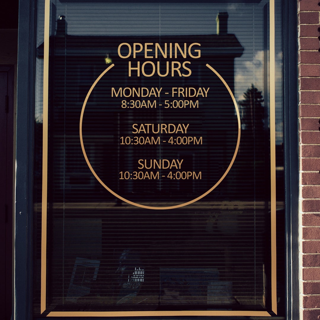 Opening Hours Sign. Gold Lettering Sign, Storefront Hours Sign, Store ...