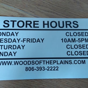 Customizable Business Hours Sign, Custom Store Front Sign, Custom Open ...