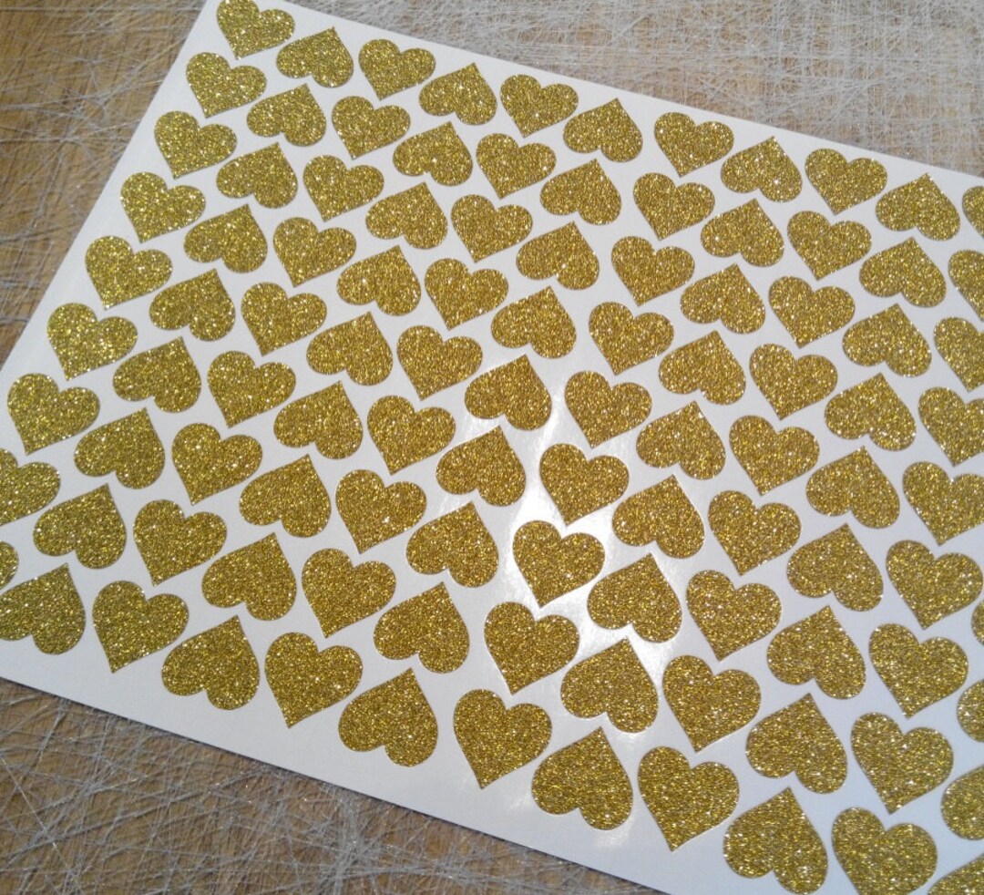 20 Heart Stickers, Glitter Envelope Seals, Gold Glitter Heart Sticker ...