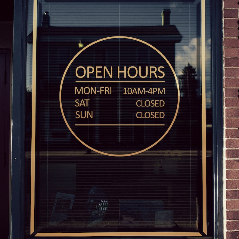Open Hours Sign. Store Hours, Modern Business Vinyl, Window Decal ...