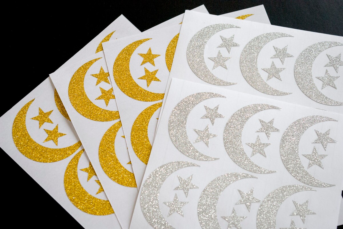 Moon and stars stickers glitter envelope seals glitter star | Etsy