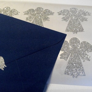 20 Glitter Gold or Silver Christmas Angel Stickers, Holiday Envelope ...