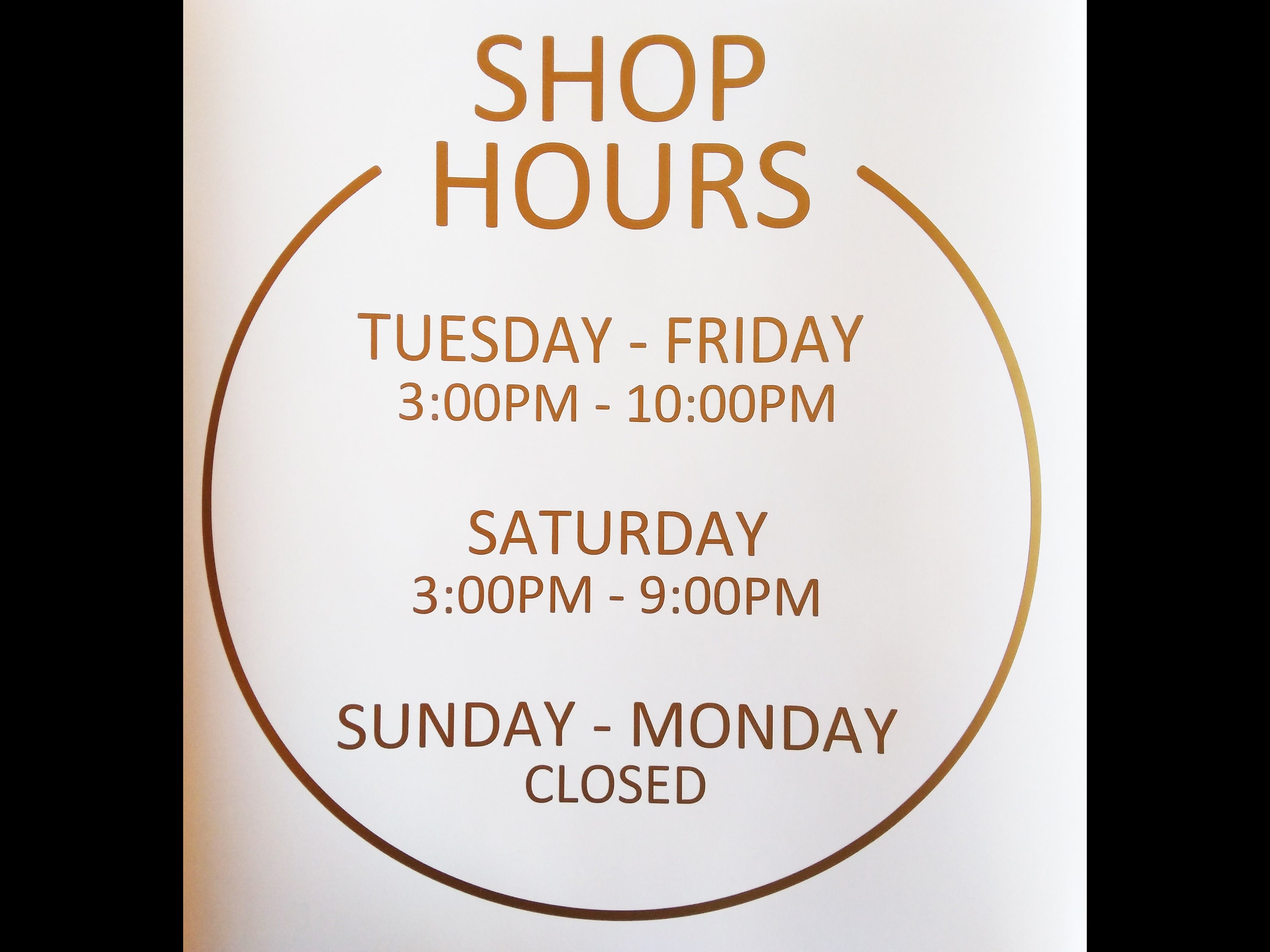 Opening Hours Sign. Gold Lettering Sign, Storefront Hours Sign, Store ...
