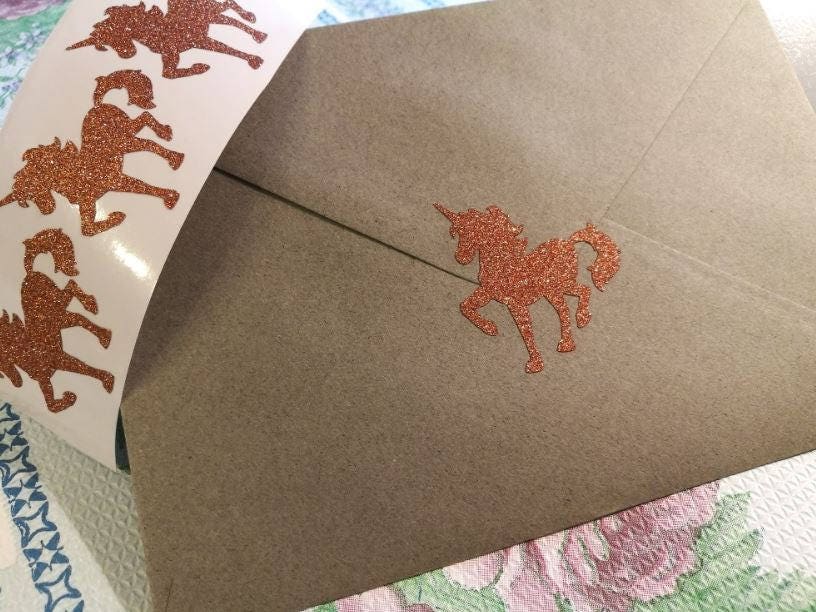 20 Rose Gold Unicorn Stickers, Glitter Stickers, Party Decor, Unicorn ...