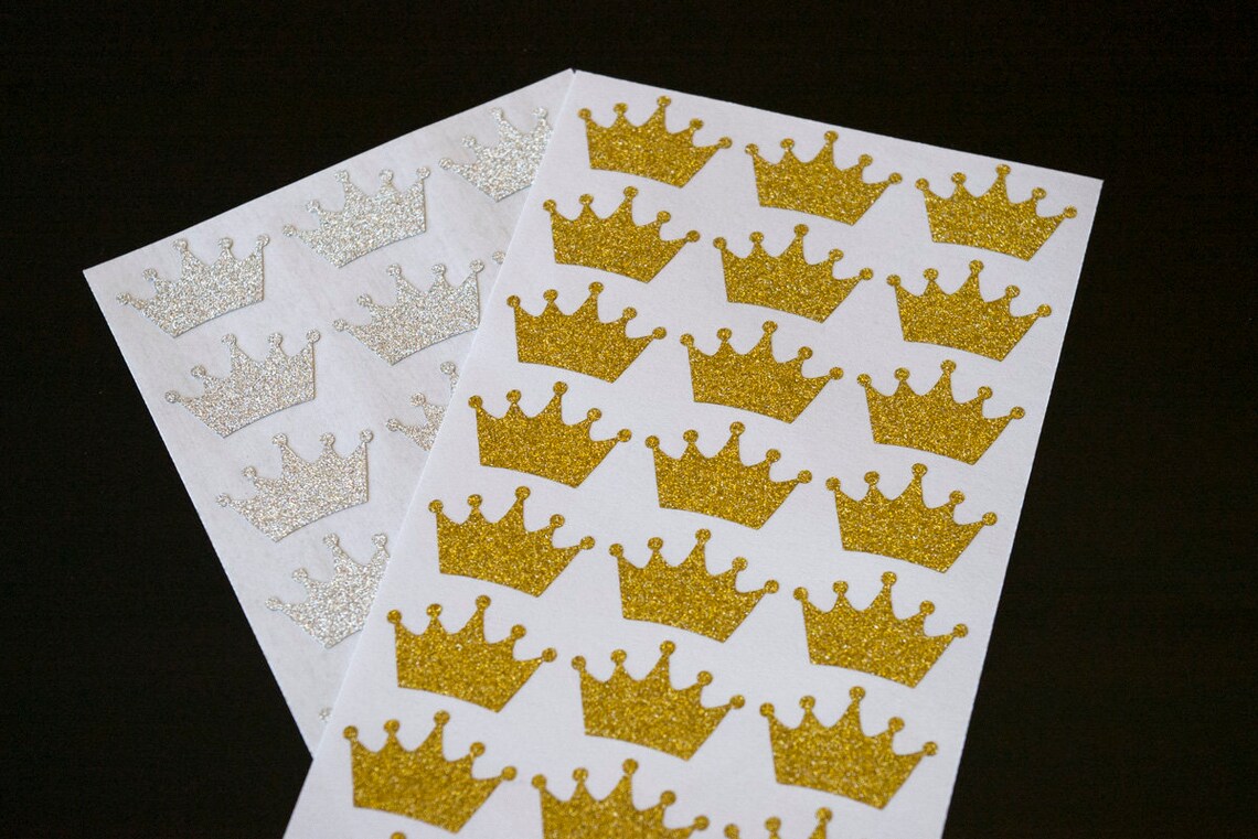 20 Glitter Crowns Crown Stickers for Inviations Princess - Etsy