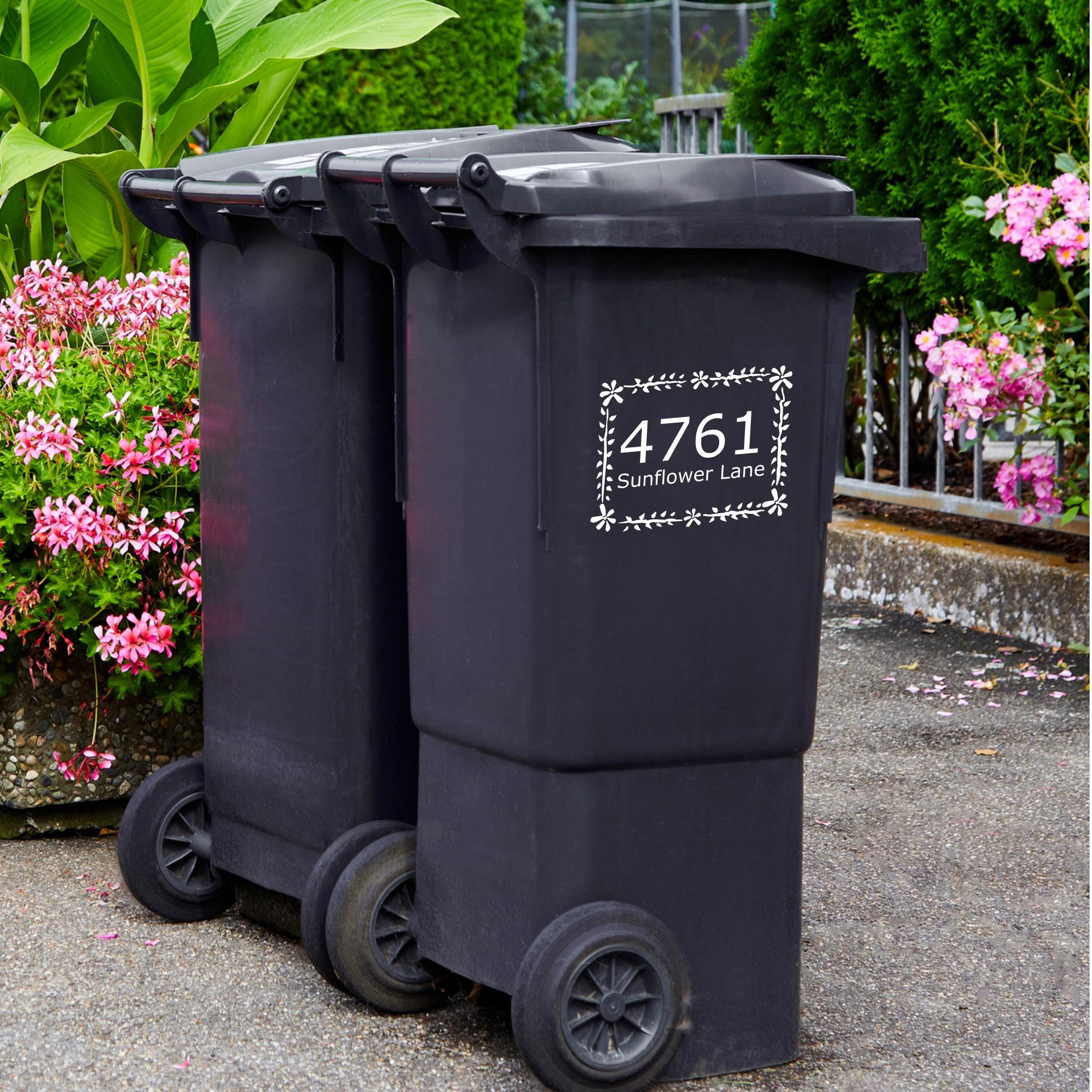 Wheelie Bin Decal, Garbage Bin Sticker, Wheelie Bin Number, Floral ...