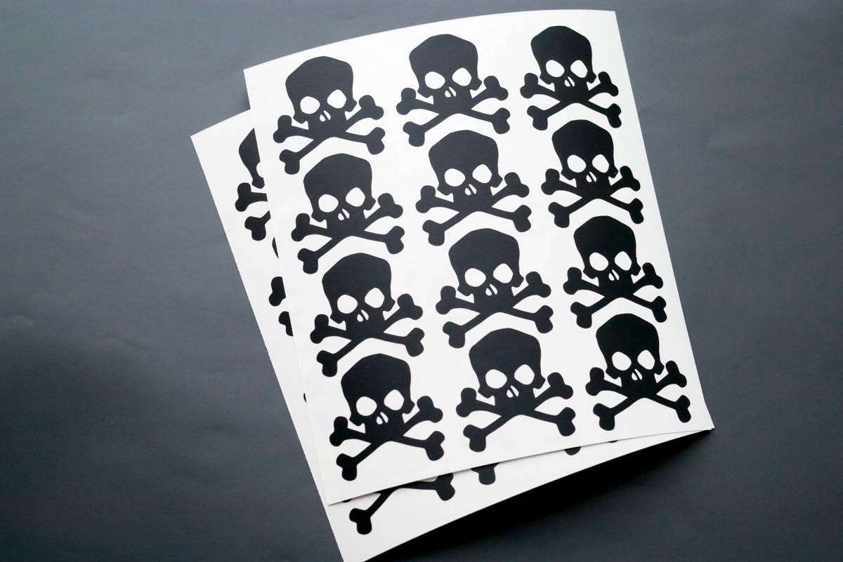 24 Skull Stickers, Vinyl Party Stickers, Pirate Themed Party, Scalp ...