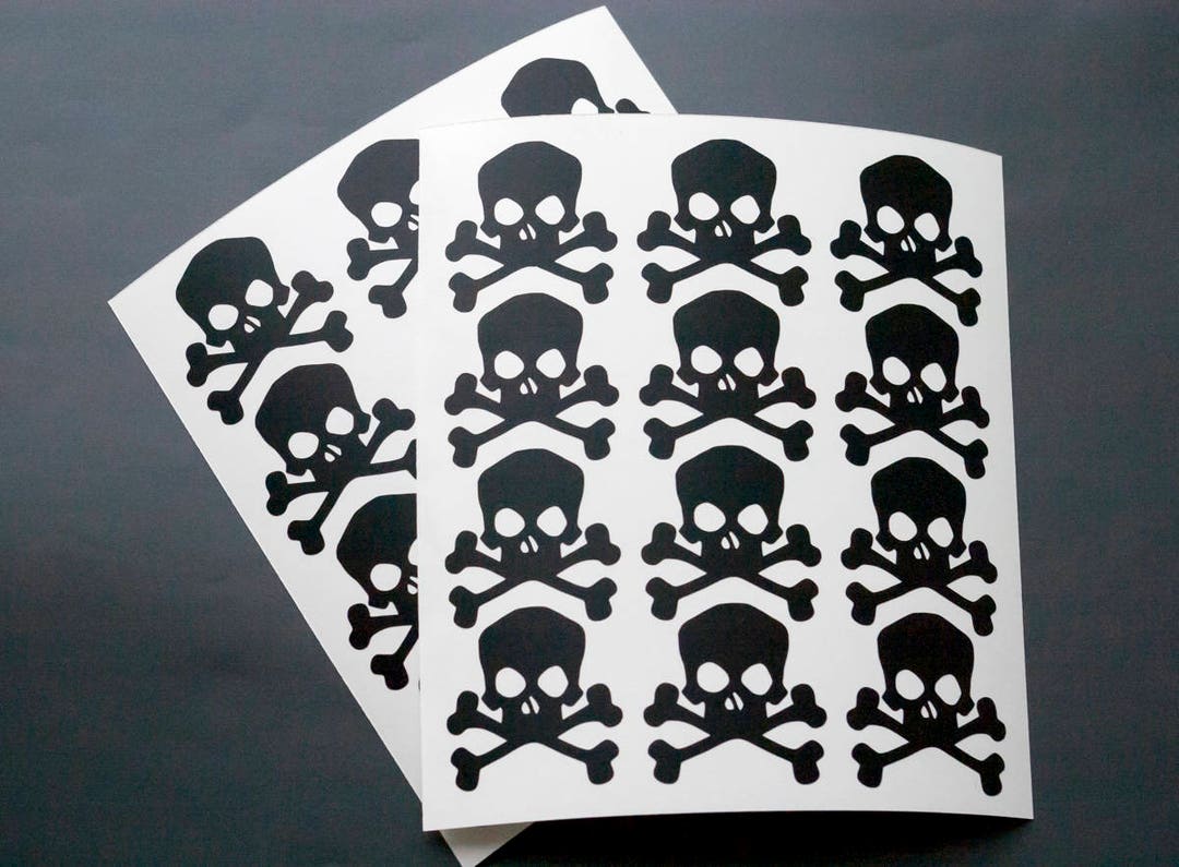 24 Skull Stickers, Vinyl Party Stickers, Pirate Themed Party, Scalp ...