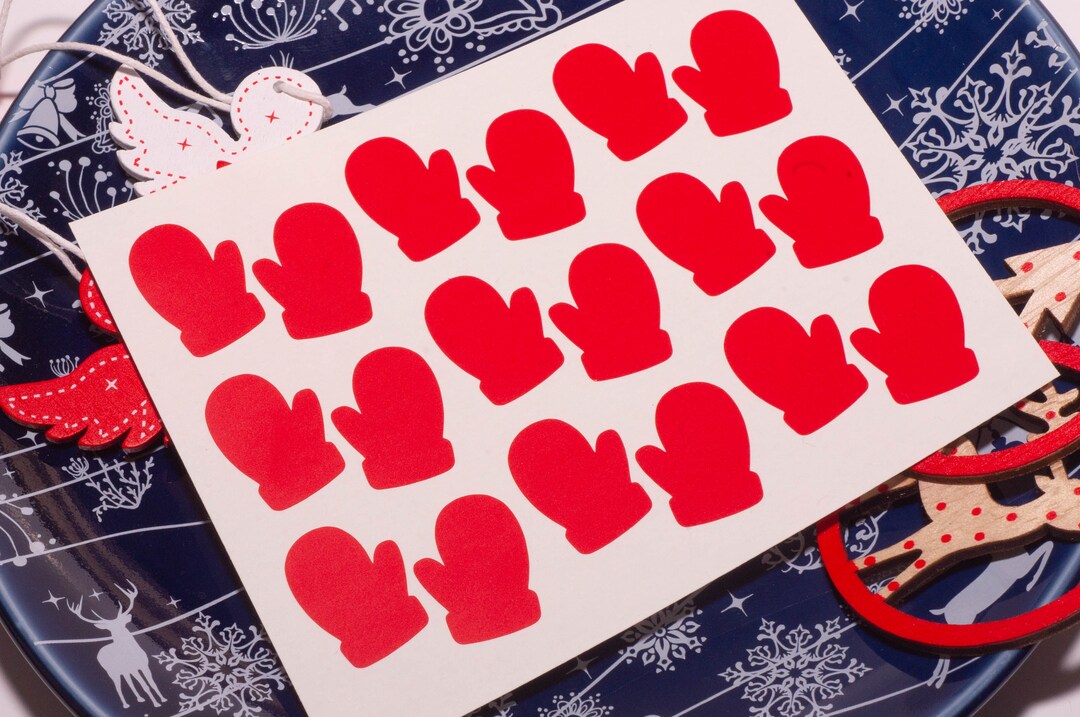 Sticker Set for Gift Wrap, 10 Pairs of Mitten Stickers for Christmas ...