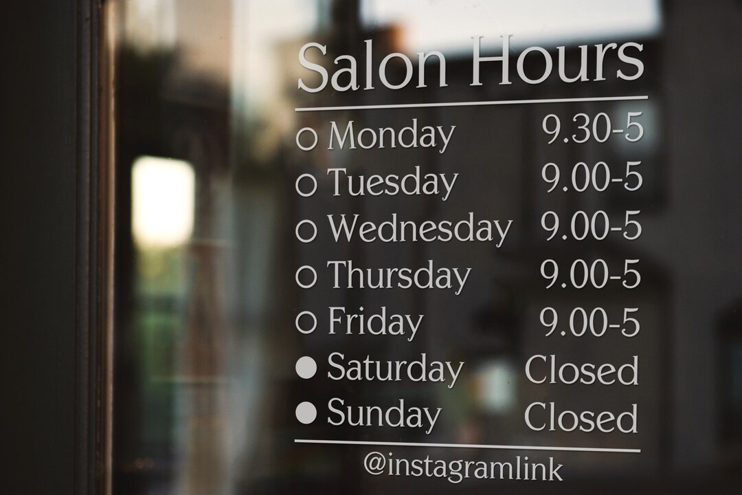 Salon Business Hours Decal Storefront Sticker Sign Custom - Etsy