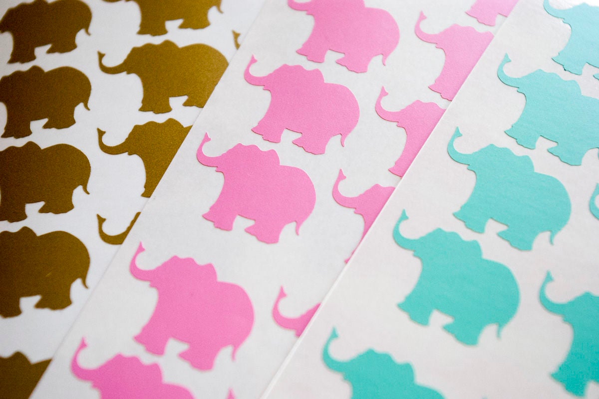 30 Gold Elephant Stickers, Elephant Wall Decal, Safari Theme Birthday ...