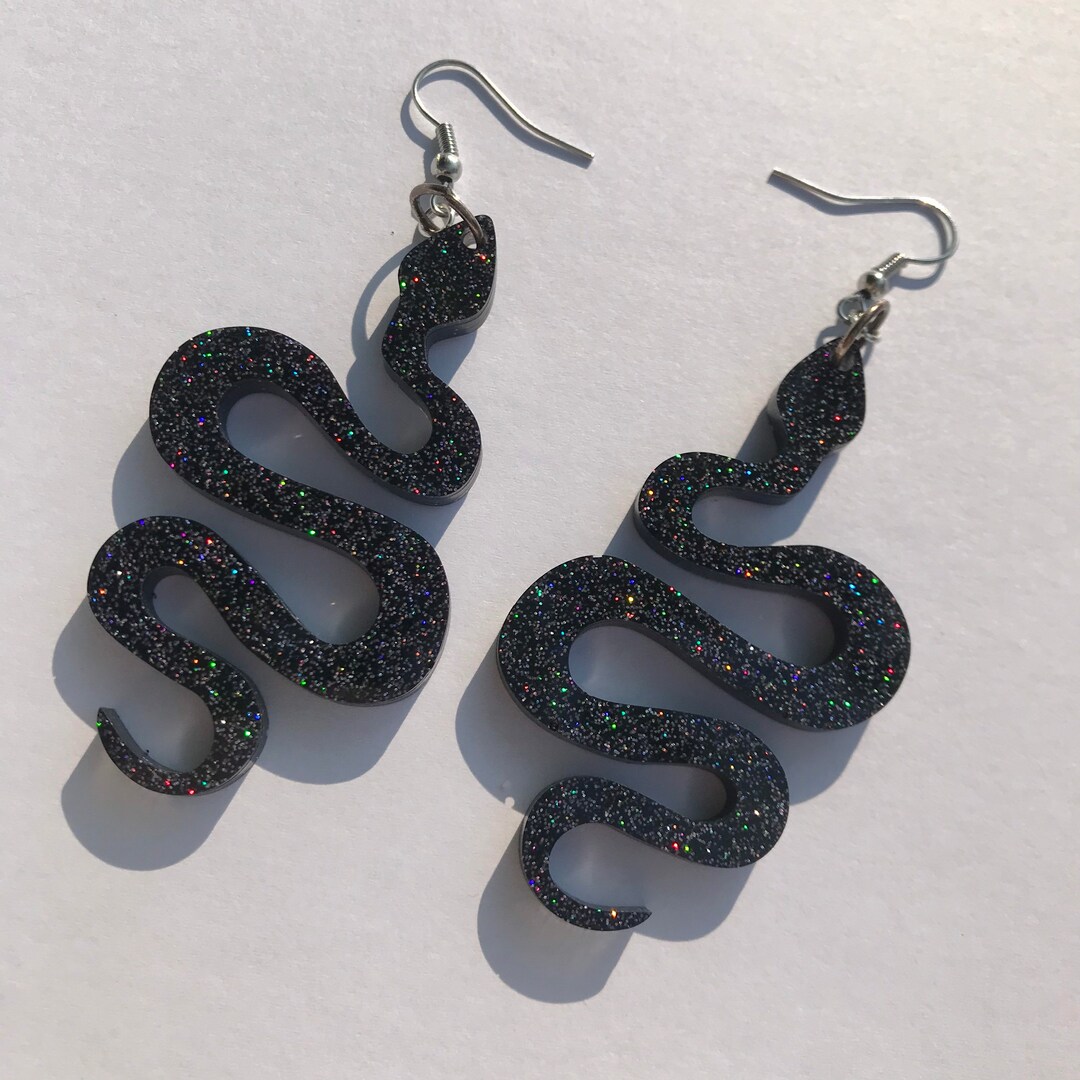 Snakey Snakey Snakey Black Glitter Drop Earrings - Etsy Österreich