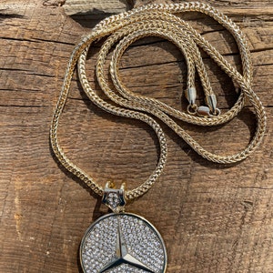 14K Gp Mercedes Benz Gold Bling Pendant - Etsy