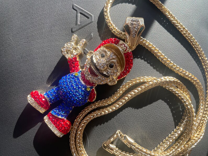 Mario Gold Blue Red Official Bling Iced Pendant and Chain - Etsy
