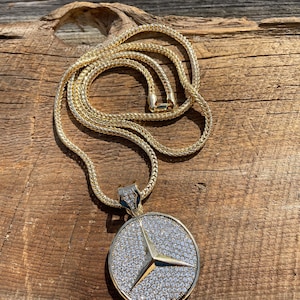 14K Gp Mercedes Benz Gold Bling Pendant - Etsy