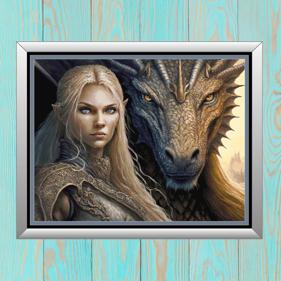 Dragon Warrior Cross Stitch Pattern - Beautiful Fantasy Woman Counted ...