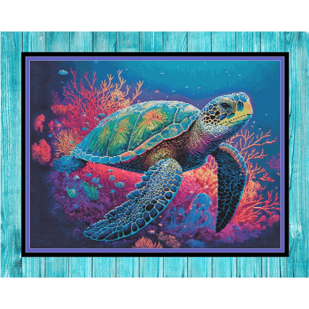Sea Turtle Cross Stitch Pattern Colorful Coral Turtles Counted Cross ...