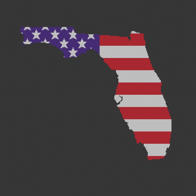 State of Florida Map Cross Stitch Pattern - USA American Flag Counted ...