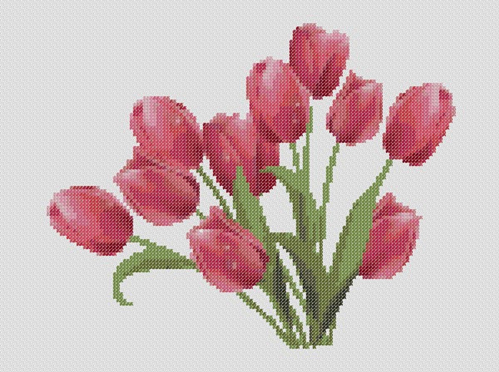 Bunch of Tulips Counted Cross Stitch Pattern - Flowers Pixel Art ...