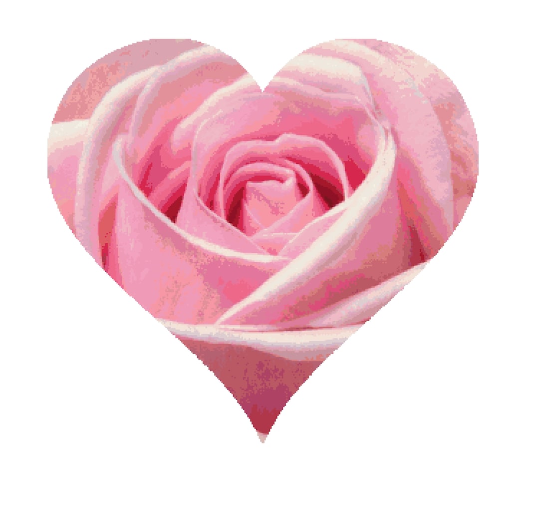 Pink Rose Cross Stitch Pattern - Heart Shaped Valentine Counted Cross ...