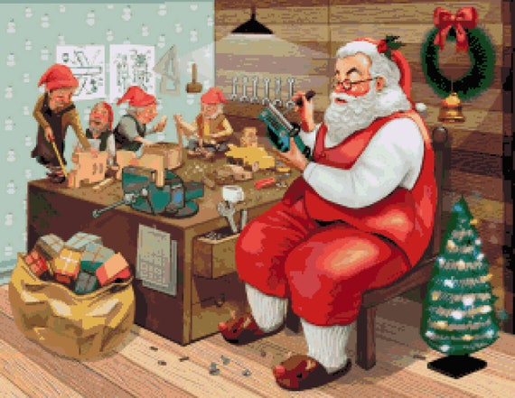 Santa in his Workshop Cross Stitch Pattern Christmas Counted | Etsy