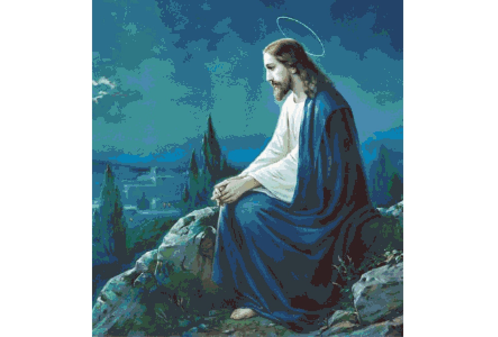 Jesus Praying Cross Stitch Pattern - Jesus Christ Religious Counted ...