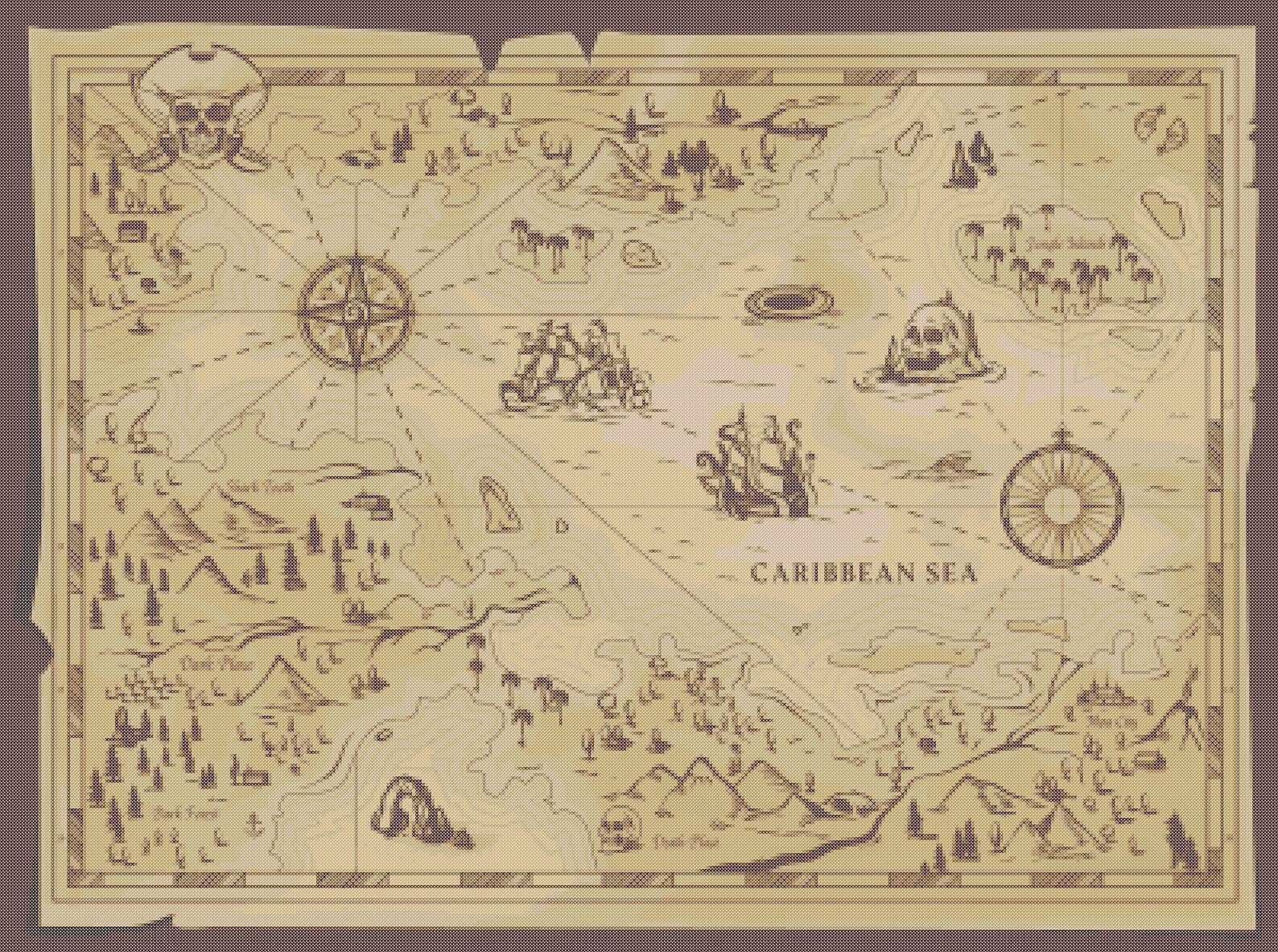 Pirate Treasure Map Cross Stitch Pattern - Cartographer Gift Counted ...