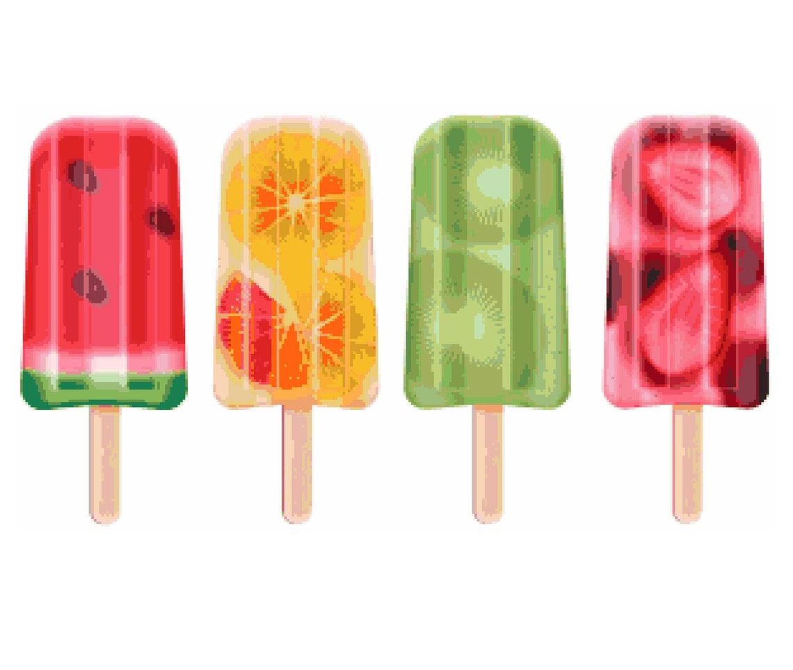 Fruity Ice Pops Counted Cross Stitch Pattern - Summer Ice Cream Bars ...