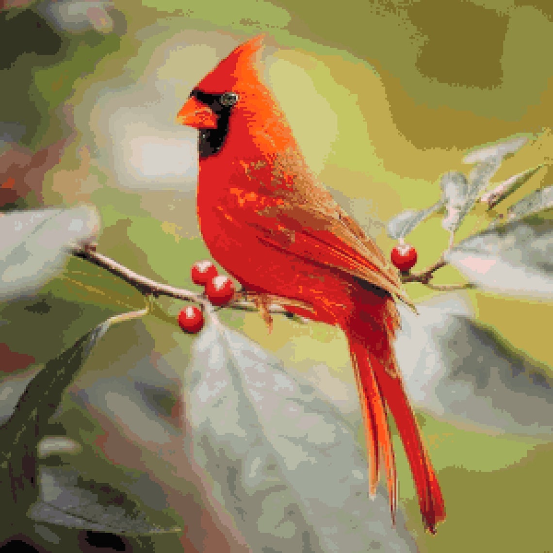 Cardinal in Spring Counted Cross Stitch Pattern - Red Bird Cross-stitch ...