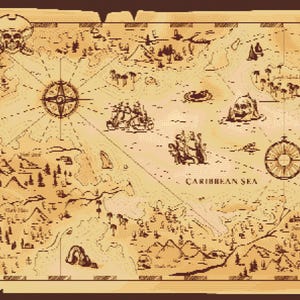 Pirate Buried Treasure Map Cross Stitch Pattern, Buccaneer Cartographer ...