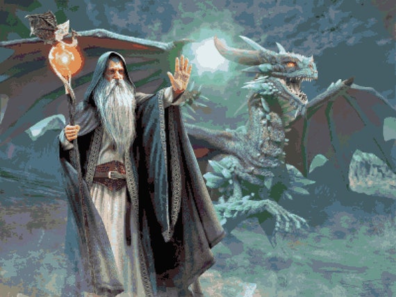 Wizard and the Dragon Fantasy D&D Inspired Counted - Etsy