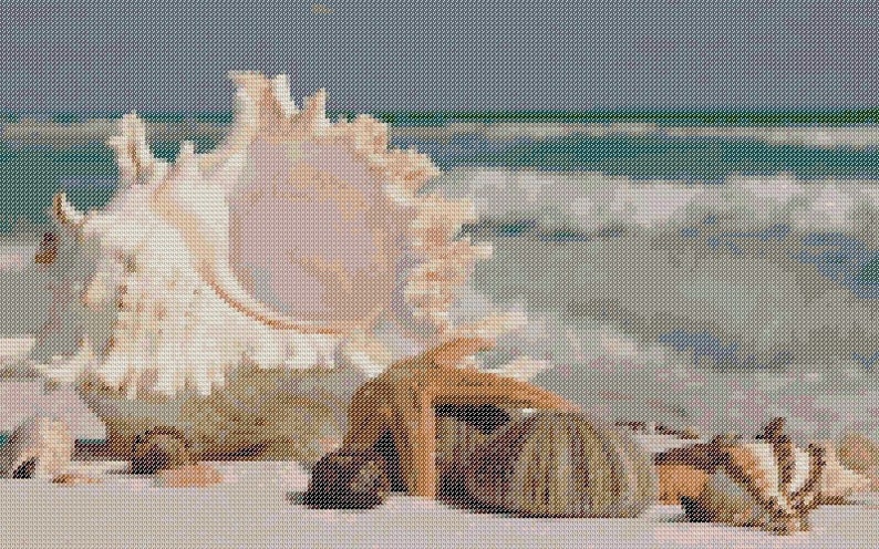 Shells on the Beach Counted Cross Stitch Pattern - Seashells Cross ...