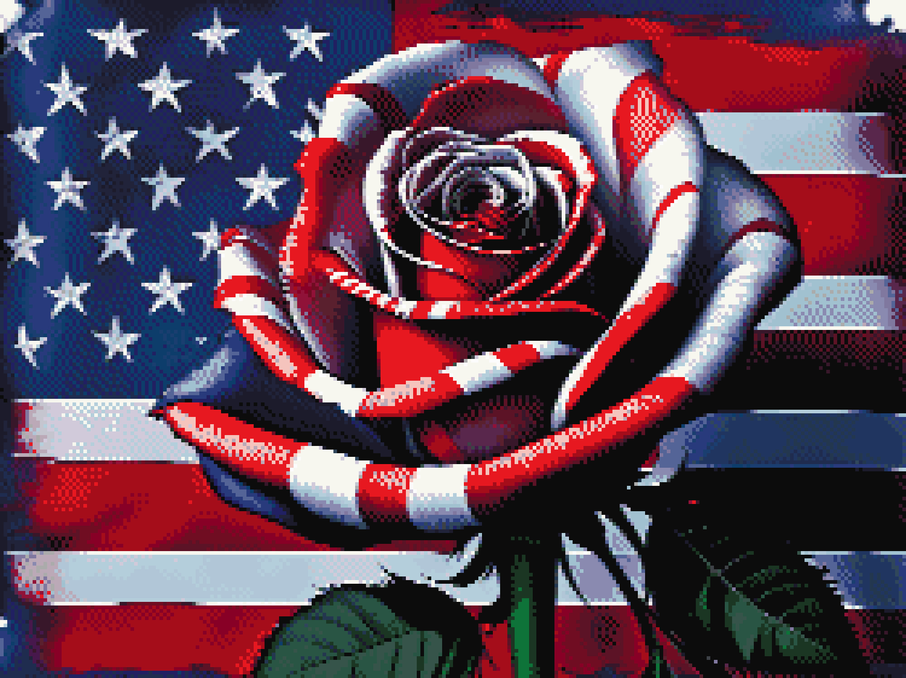 American Flag Rose Cross Stitch Pattern USA Patriotic Flower Cross ...