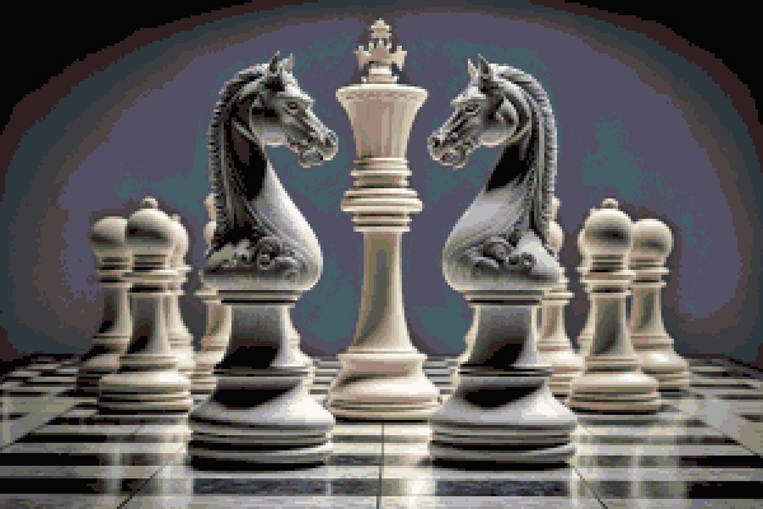 Chess Knights Face off Counted Cross Stitch Pattern - Chess Game Cross ...