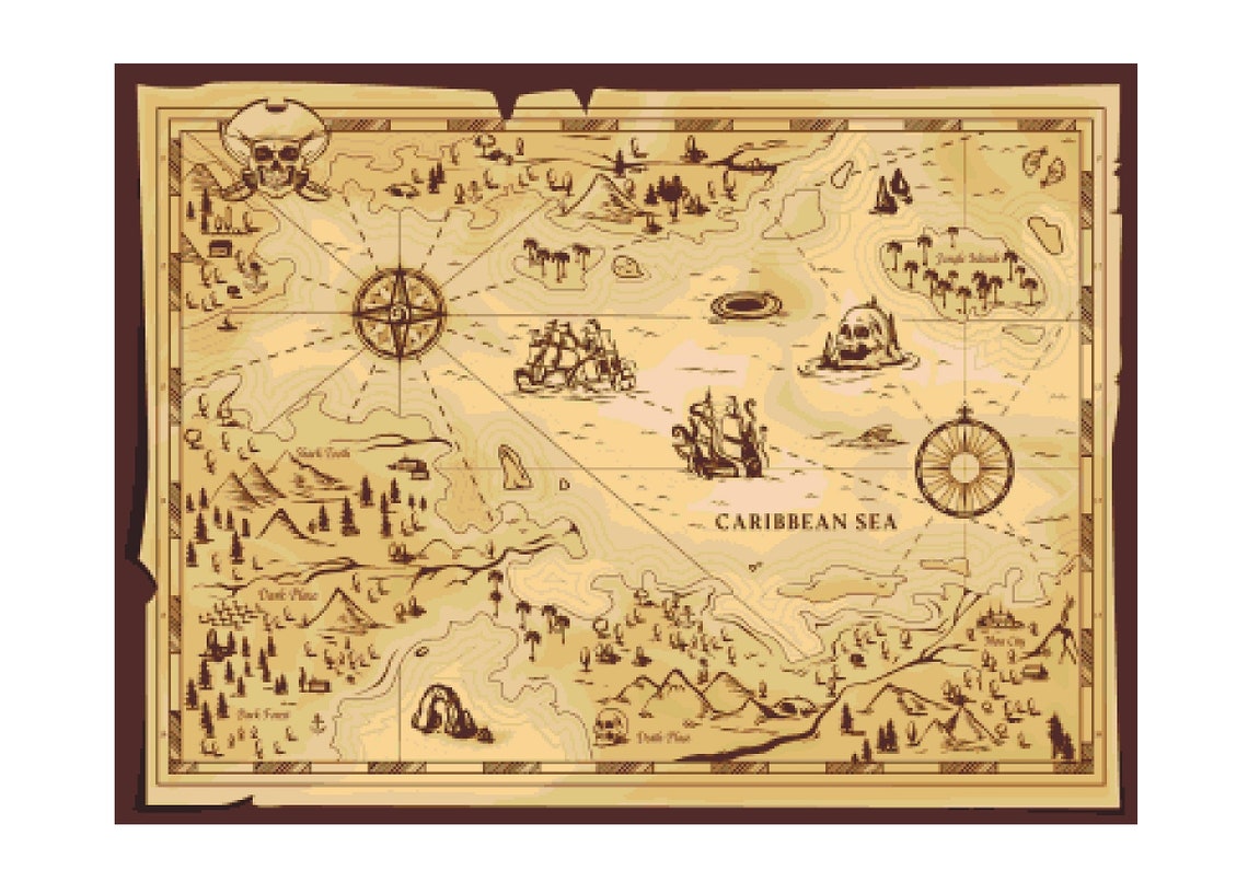 Pirate Treasure Map Cross Stitch Pattern - Cartographer Gift Counted ...