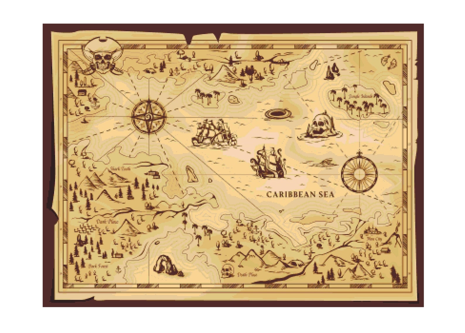 Pirate Treasure Map Cross Stitch Pattern - Cartographer Gift Counted ...