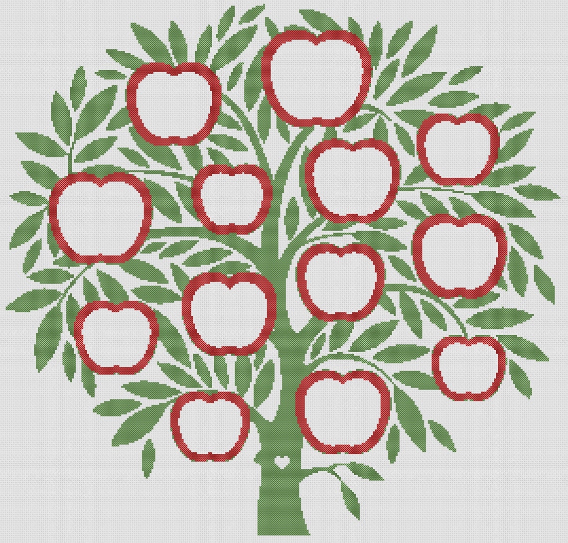 Family Tree Counted Cross Stitch Pattern - Red Green Apple Tree Day ...