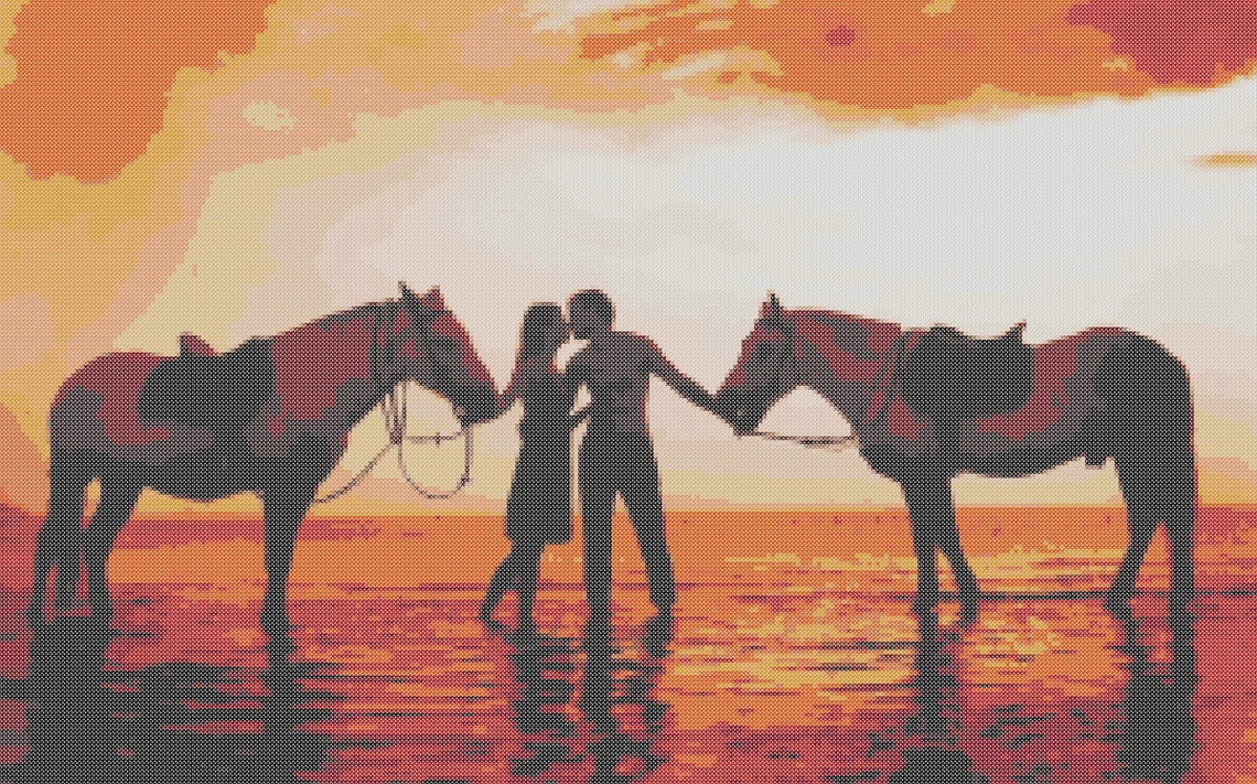 Sunset Kiss Couple Kissing Counted Cross Stitch Pattern - Horses on the ...