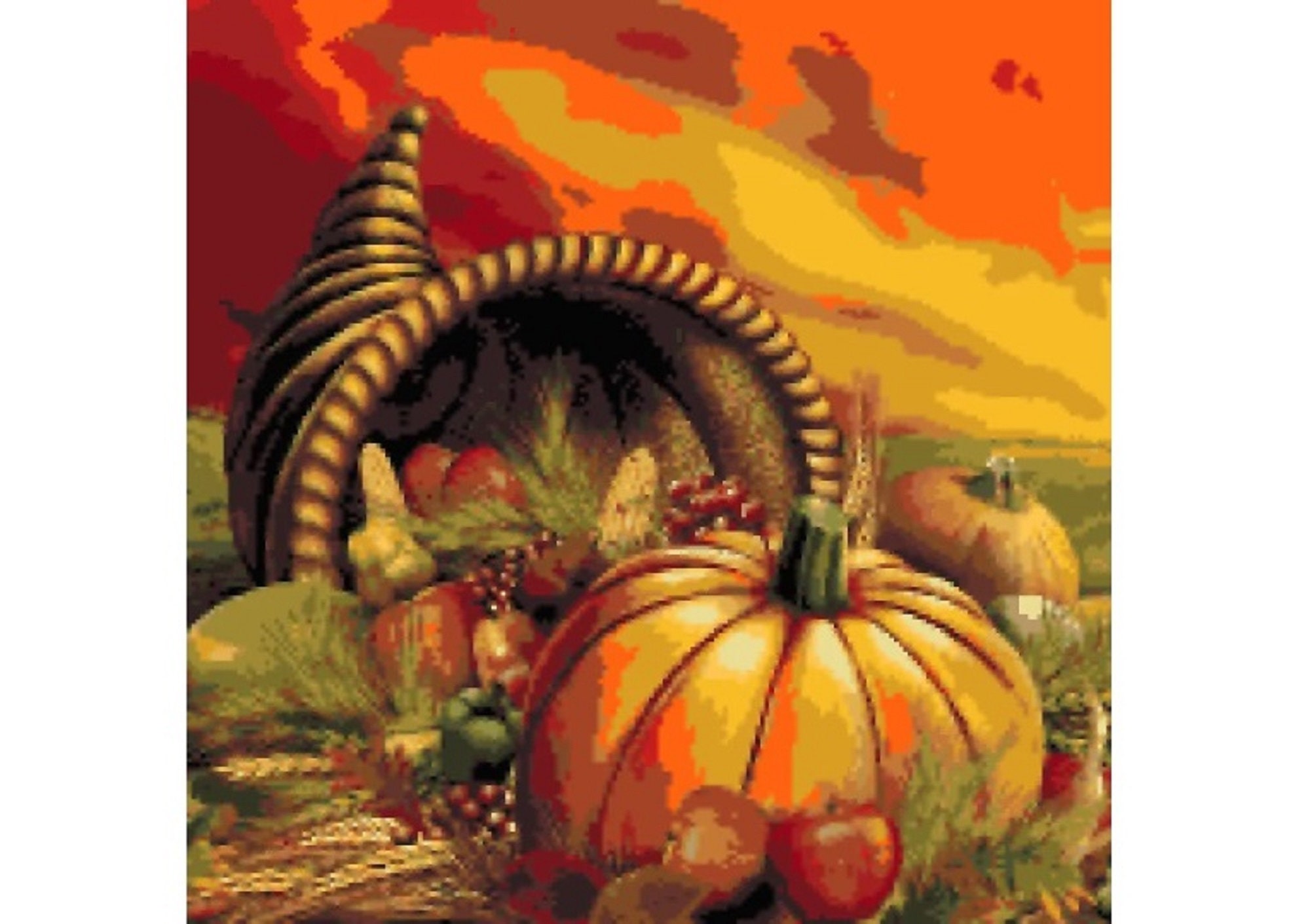 Thanksgiving Cornucopia Counted Cross Stitch Pattern - Horn of Plenty ...