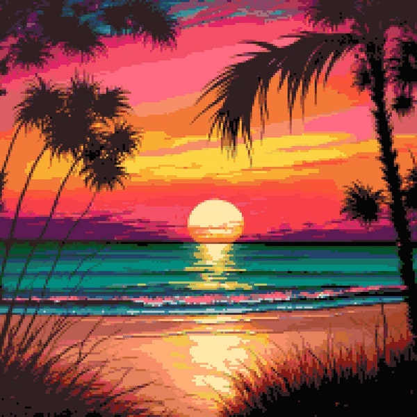 Cross Stitch Sunset - Etsy