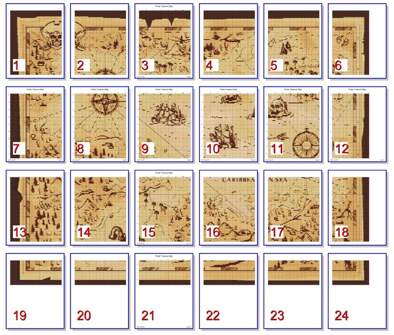 Pirate Buried Treasure Map Cross Stitch Pattern, Buccaneer Cartographer ...