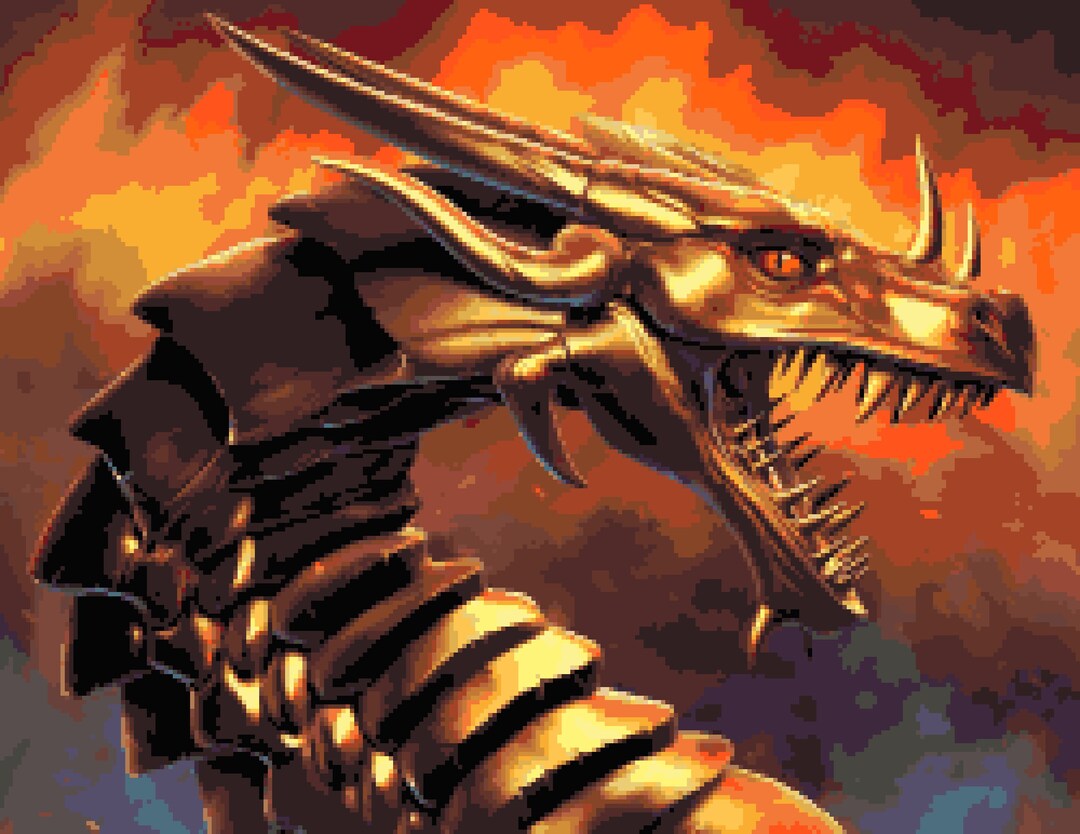 Fiery Bronze Dragon Counted Cross Stitch Pattern - Fantasy Dragon Cross ...