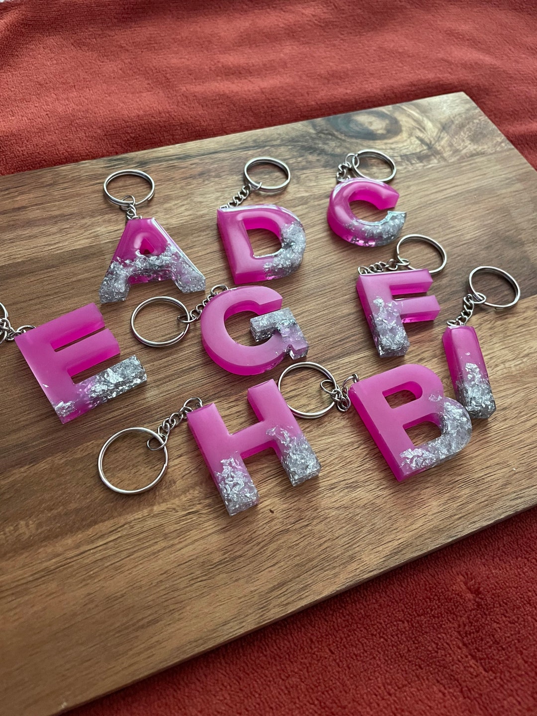 Glam Pink, Clear, and Silver Initial Keychain | Resin Initial Keychain ...