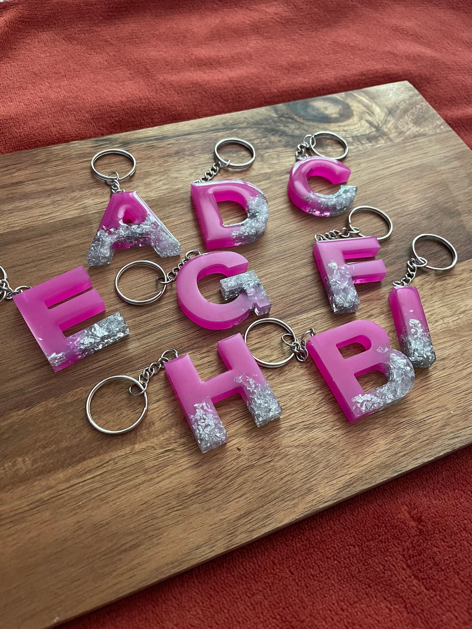 Glam Pink, Clear, and Silver Initial Keychain | Resin Initial Keychain ...