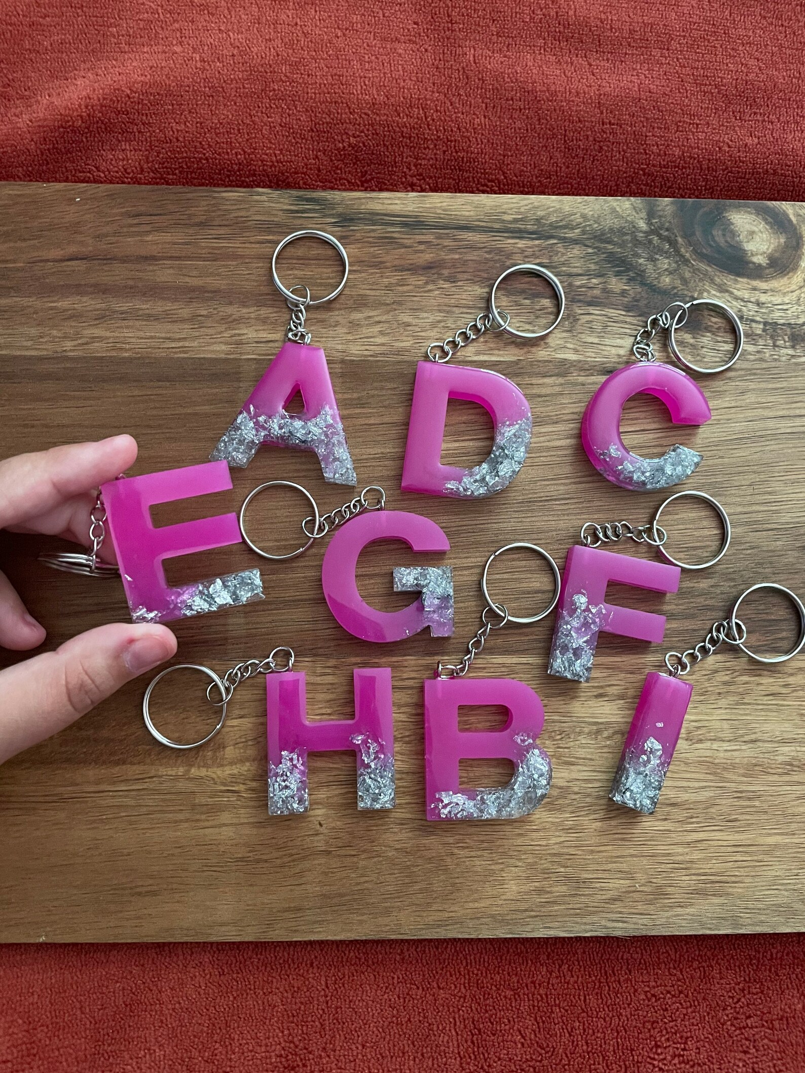 Glam Pink, Clear, and Silver Initial Keychain | Resin Initial Keychain ...