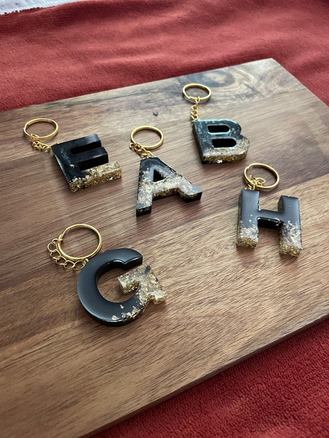 Glam Black, Clear, and Gold Initial Keychain | Resin Initial Keychain ...
