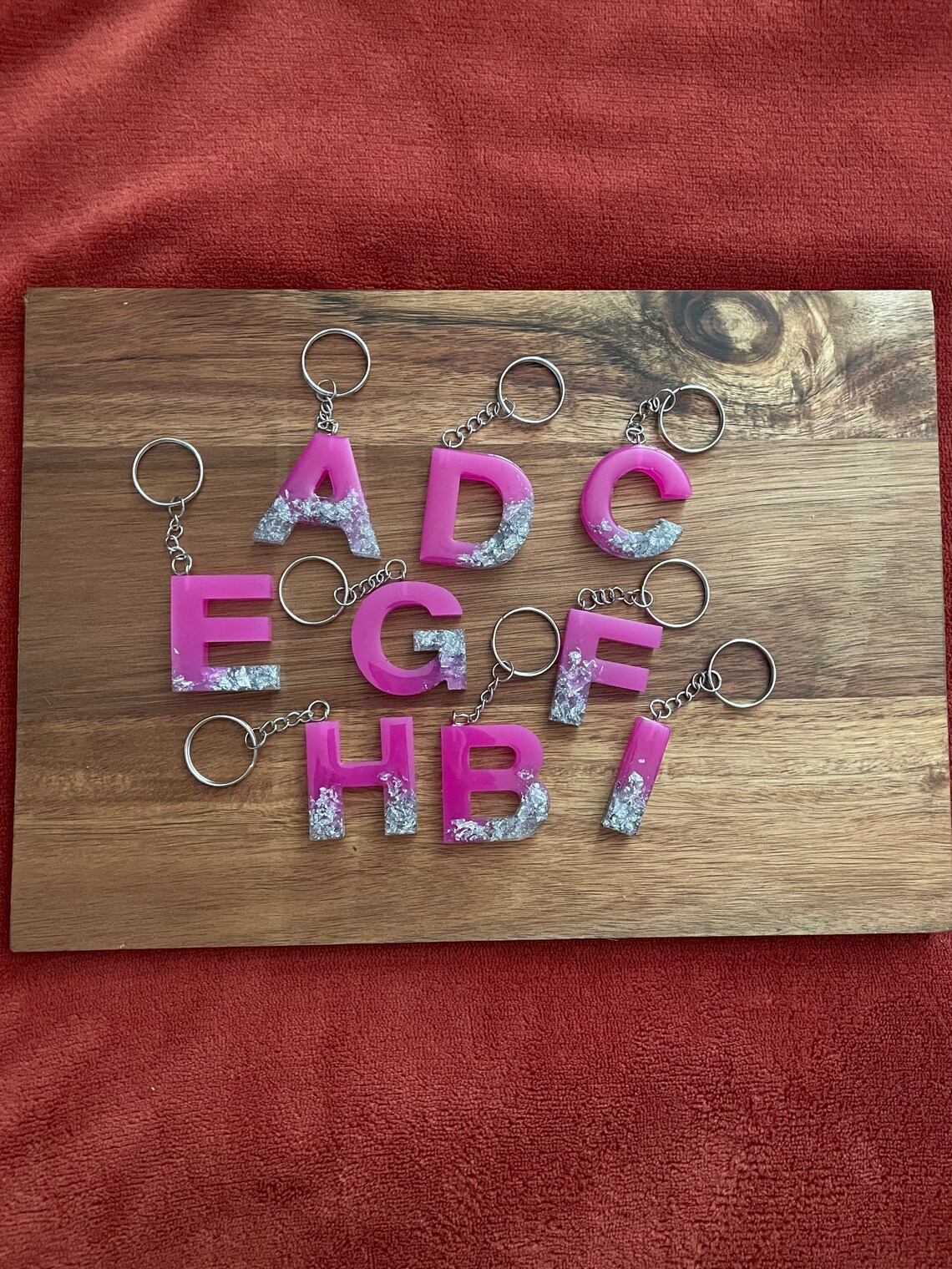 Glam Pink Clear and Silver Initial Keychain Resin Initial - Etsy