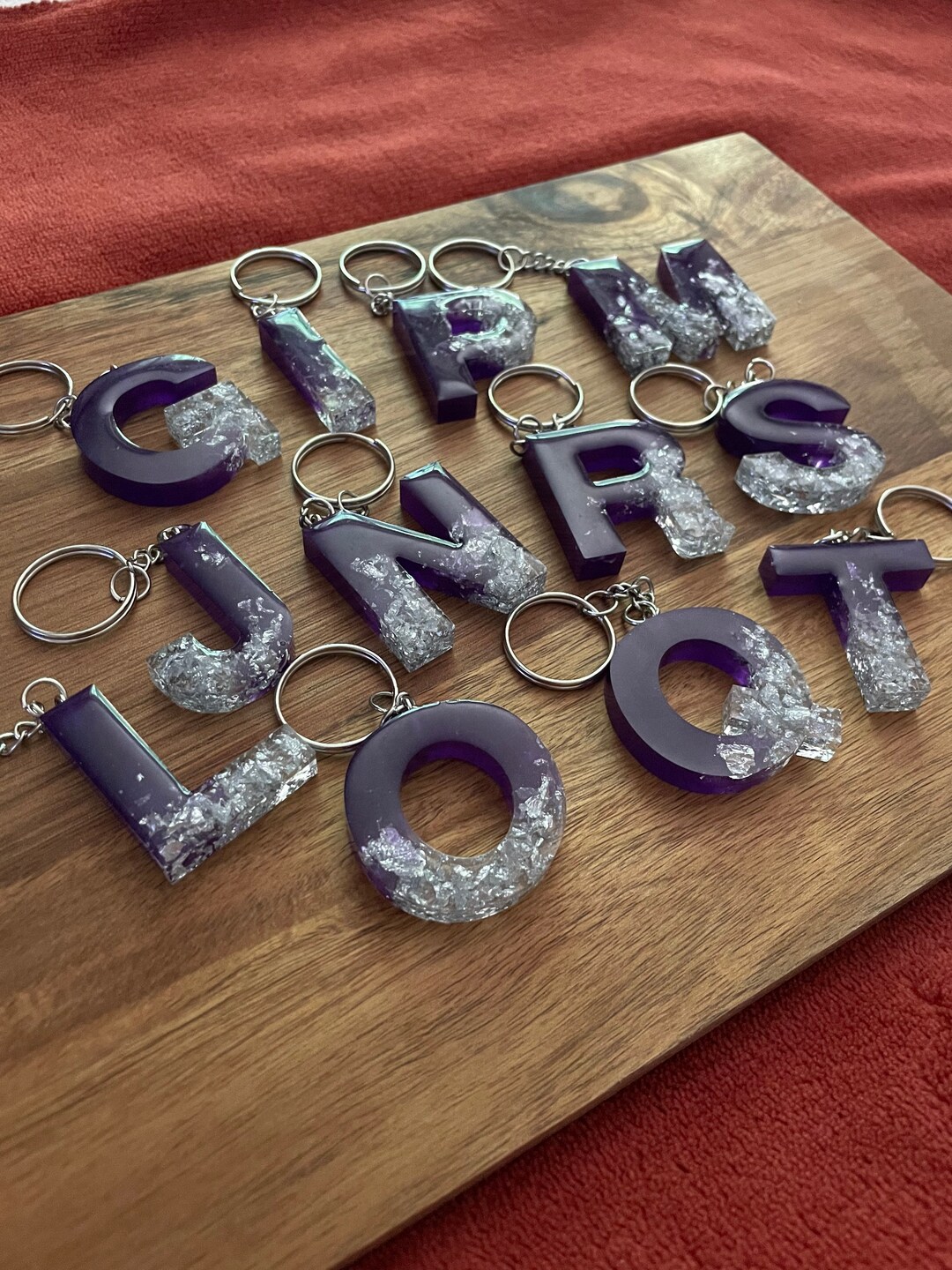 Glam Violet, Clear, and Silver Initial Keychain | Resin Initial ...