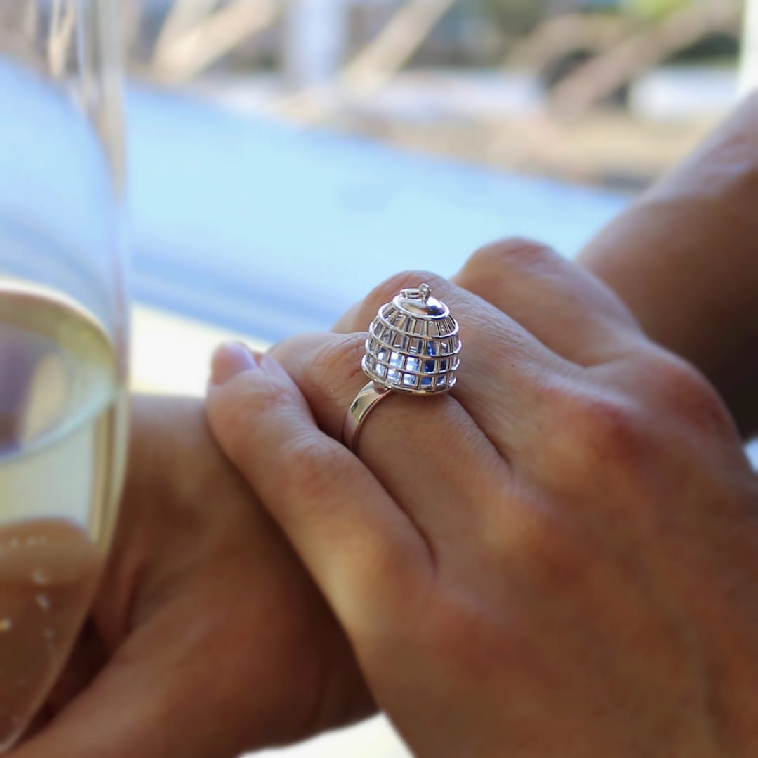 Openjart Cage Ring in Sterling Silver With a Freemoving Lab-grown ...