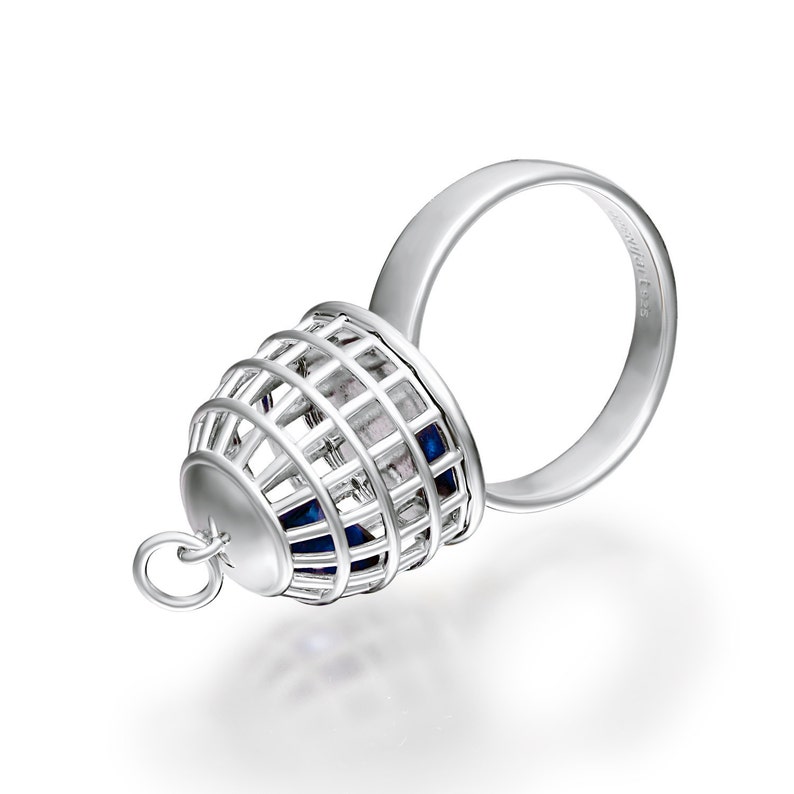 Openjart Cage Ring in Sterling Silver With a Freemoving Lab-grown ...